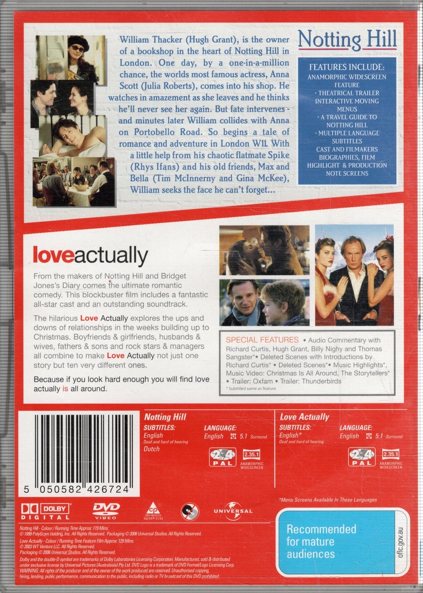 DVD - Notting Hill & Love Actually 2 Pack - M - DVDRO DVDCO - DVD004 ...